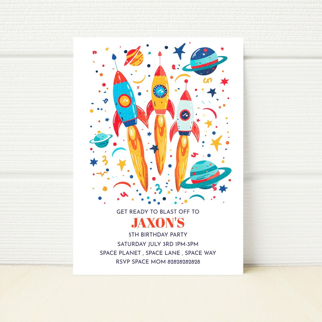 Editable Space Rockets Invitation Galaxy Party Invite Birthday Boy Girl ...
