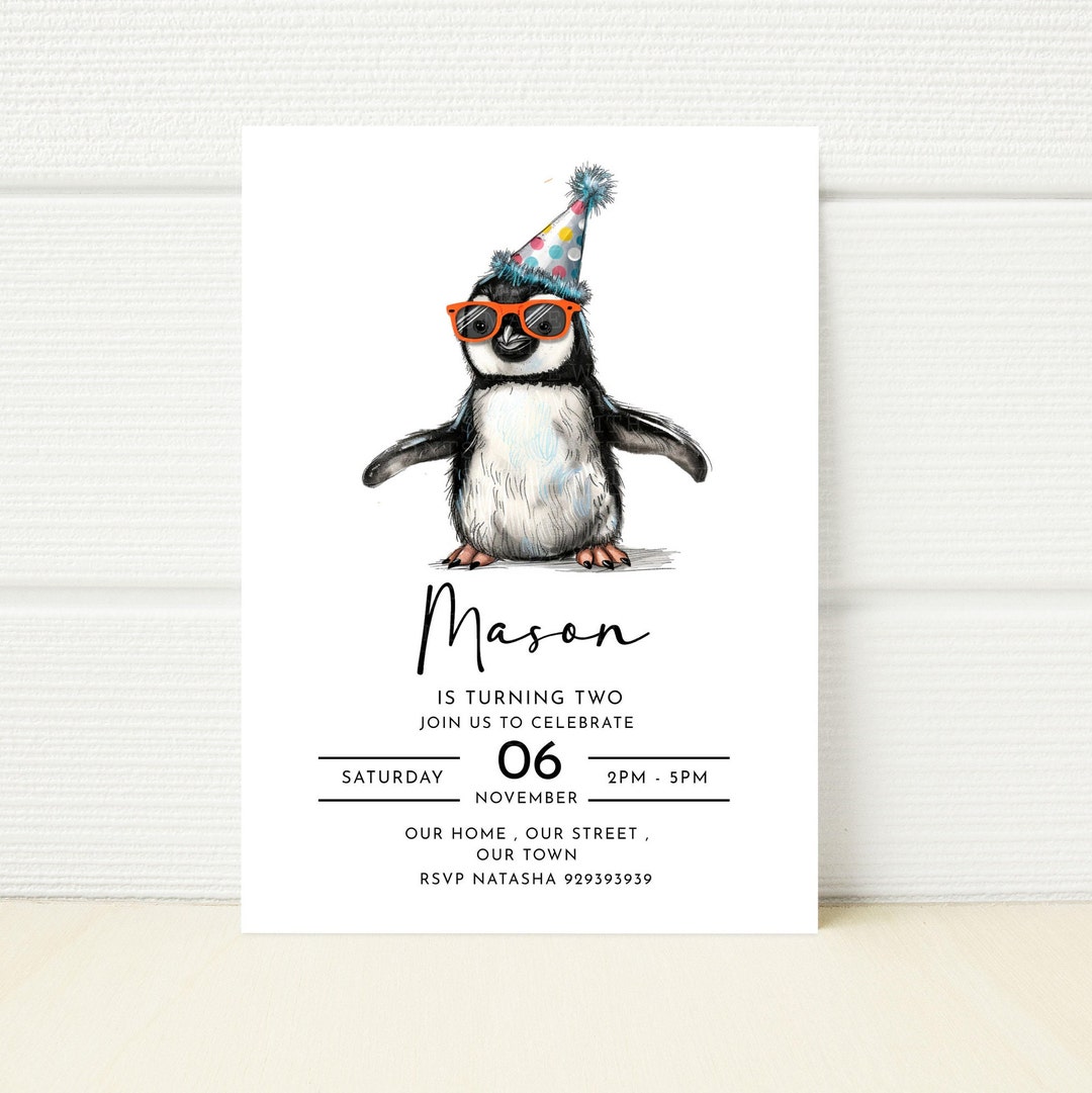 Penguin Birthday Party Invitation, Editable Template (digital Printable ...