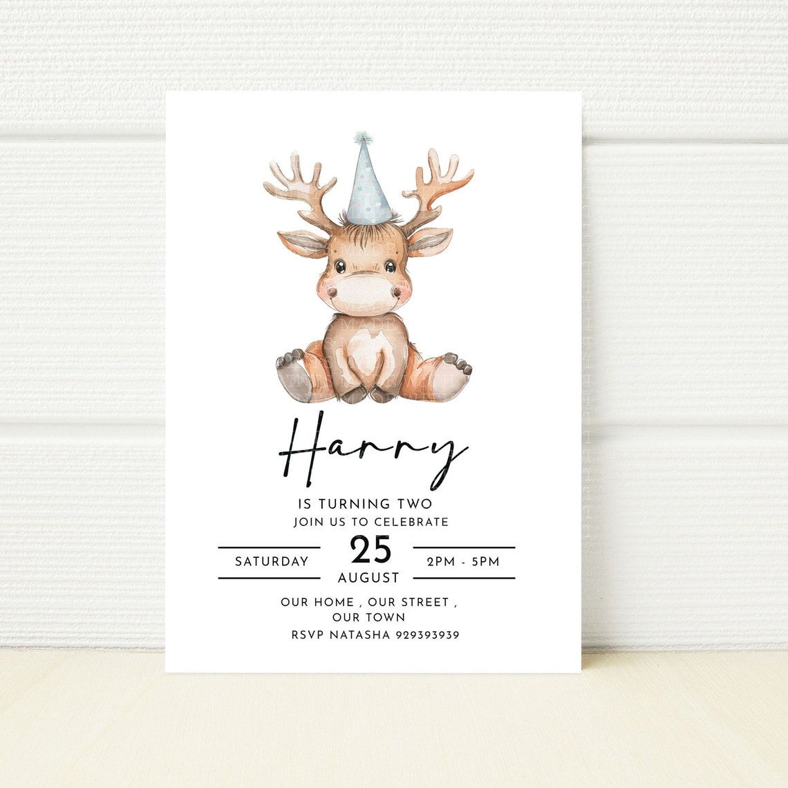 Editable Moose Birthday Invitation Winter Party Invite Digital Mobile ...