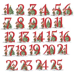 Elf Boy Digital Advent Calendar Numbers Christmas Sublimation Digital ...