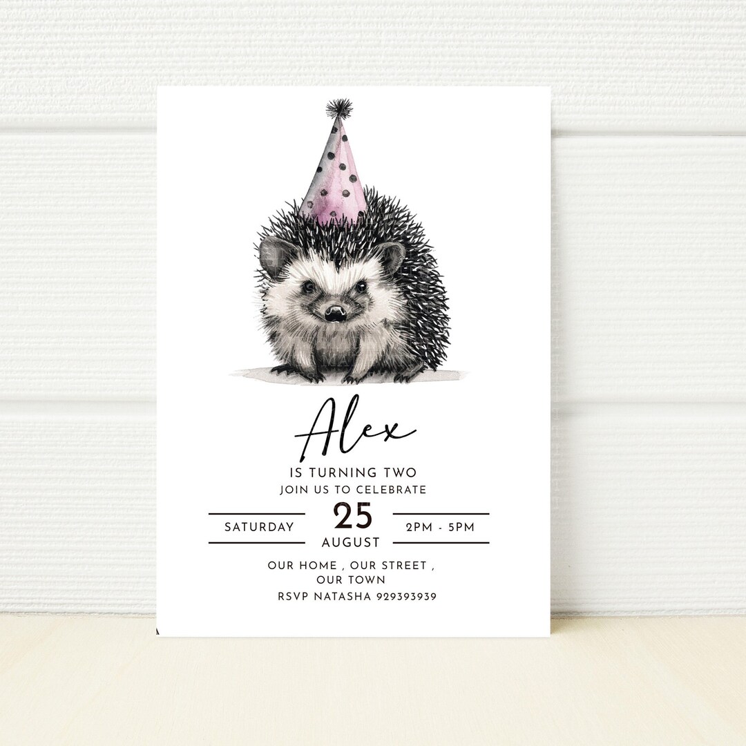 Editable Hedgehog Birthday Invite Template Phone Digital E Invitation ...