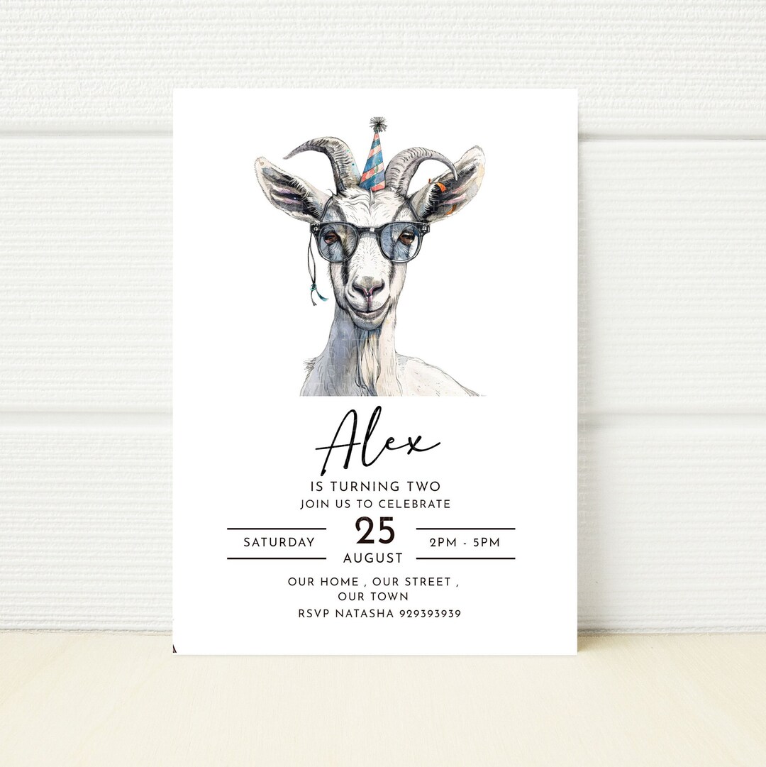 Editable Goat Birthday Party Down on the Farm Invite Wild Phone Digital ...