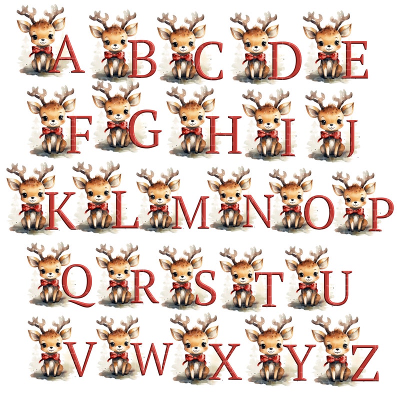Reindeer Christmas Alphabet A-Z Crafting Images Card Making Sublimation ...