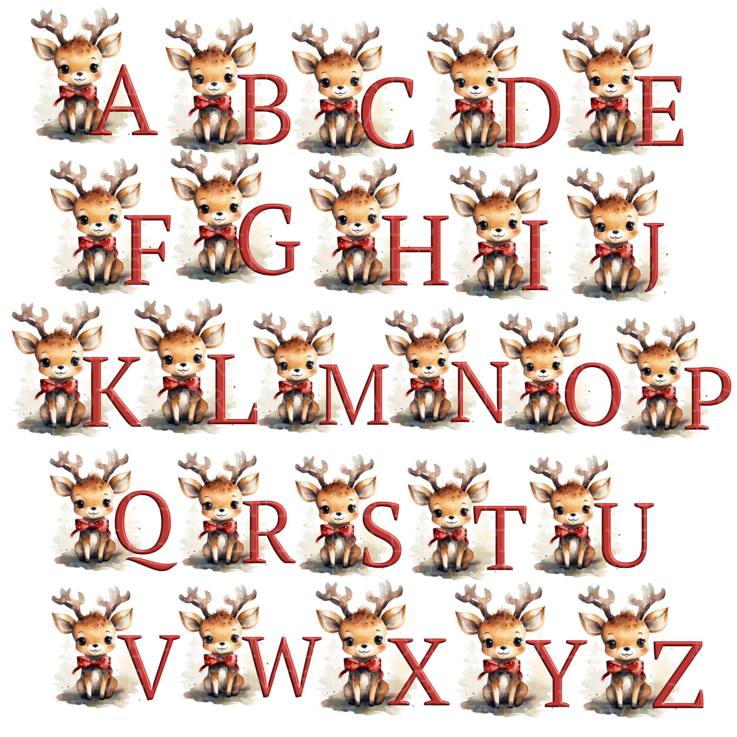 Reindeer Christmas Alphabet, Card Making & Sublimation (digital ...