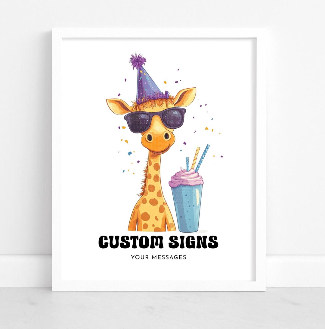 Editable Giraffe Safari Milkshake Birthday Party Table Signs 10" X 8 ...