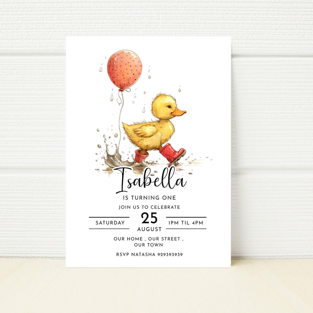 Duck Birthday 1st Birthday Invitation Editable Printable Invite Cute ...