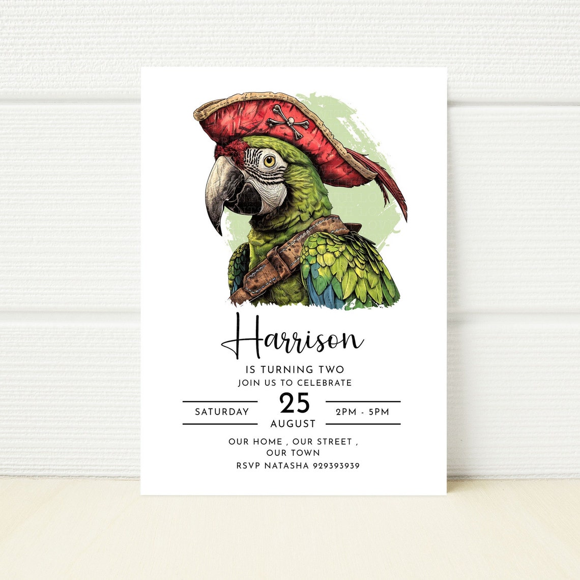 Pirate Parrot Birthday Invitation, Wild Party, Minimalist (digital ...