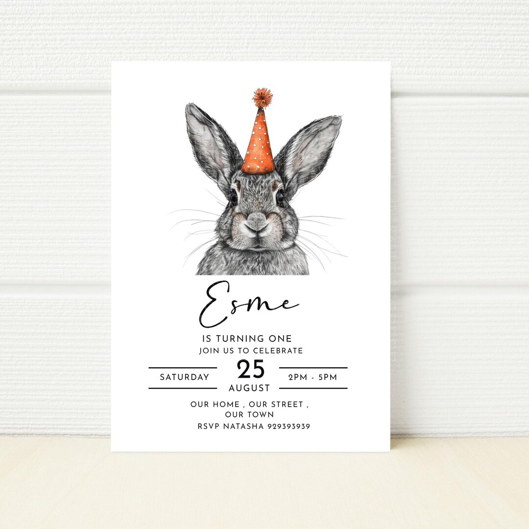 Editable Rabbit Birthday Party Invite Invitation Boys Girls Digital ...