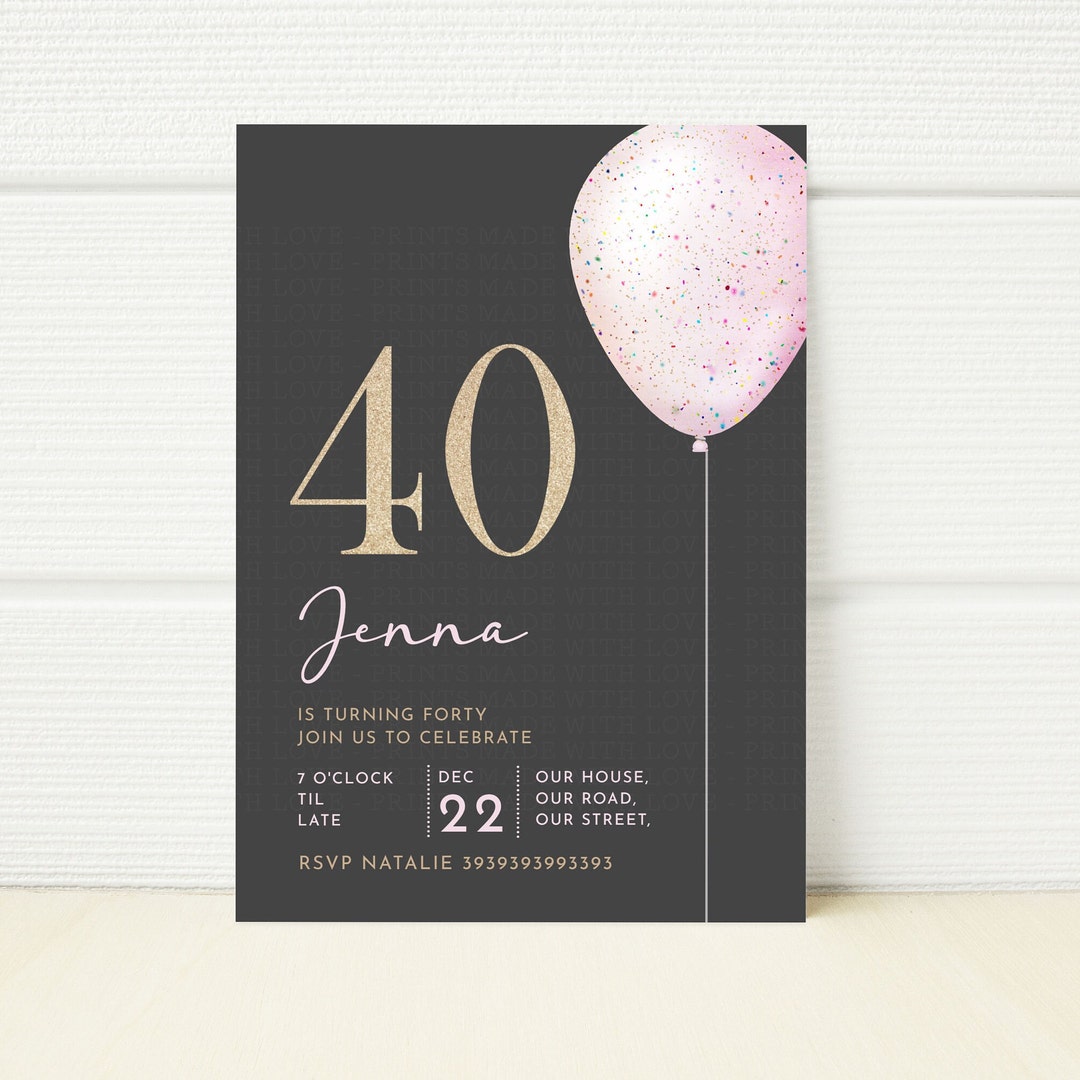 Editable 40th Birthday Party Invitation Minimalist Baby Pink Gold ...