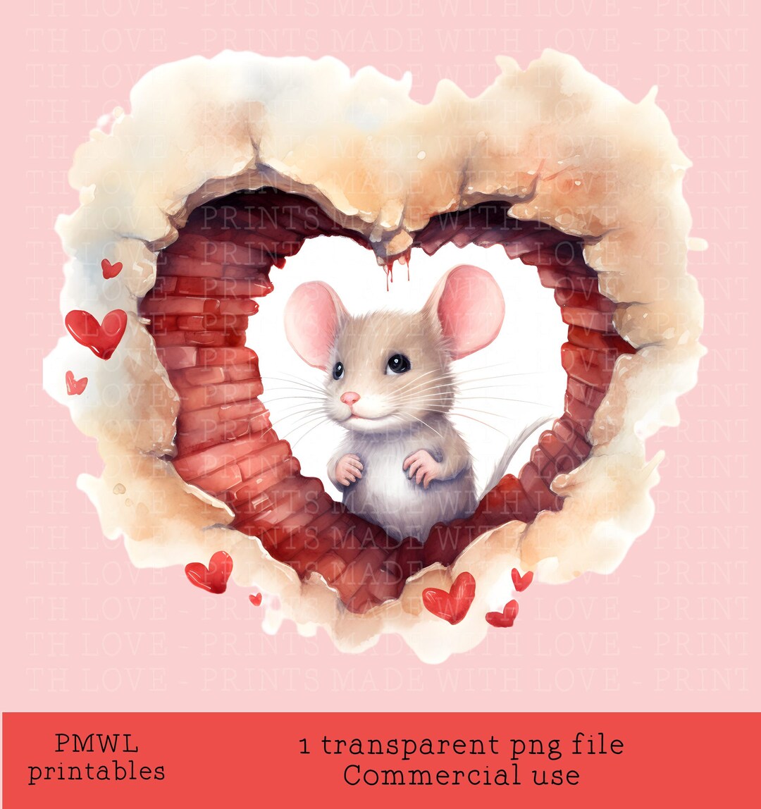 Valentines Mouse in Heart House Clipart Sublimation Card Making ...