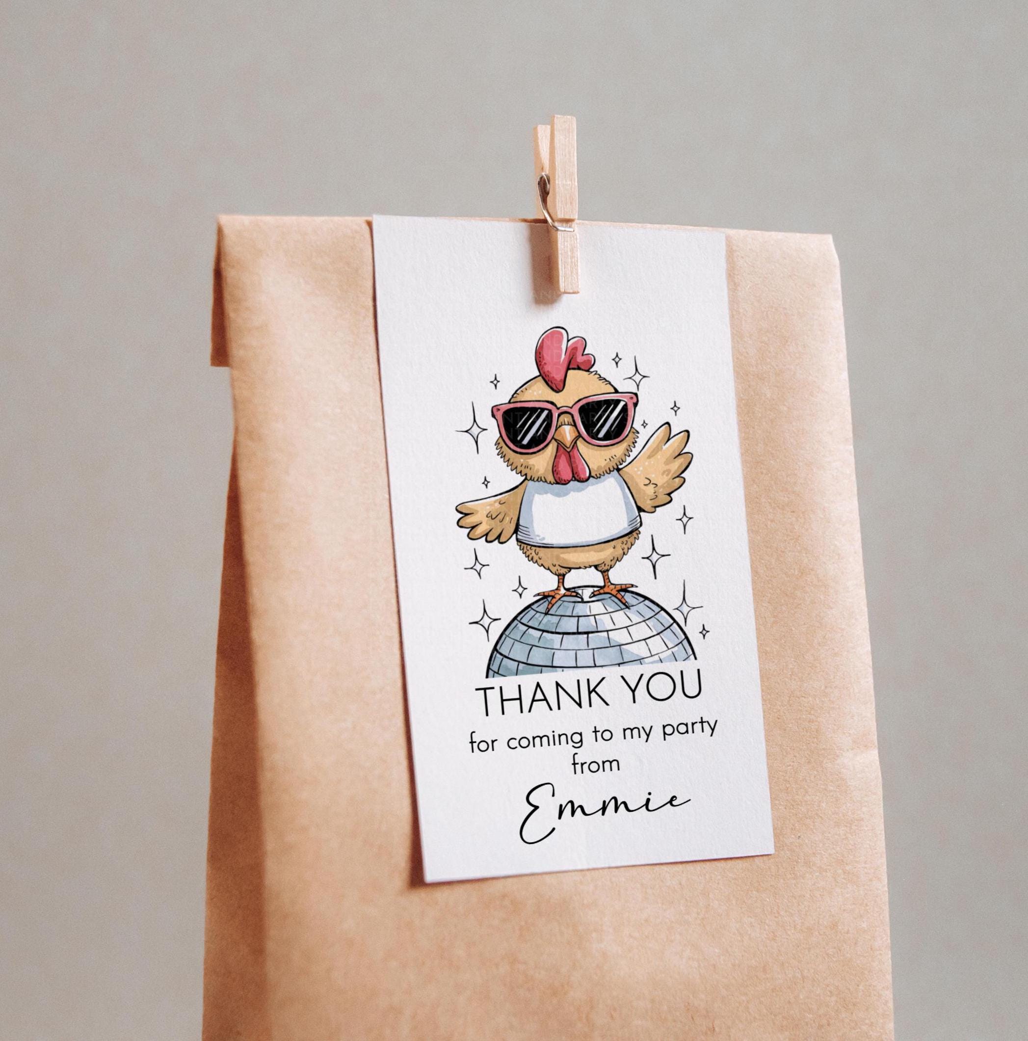 Disco Chicken Birthday Party on the Farm Thank You Favor Tag Label ...
