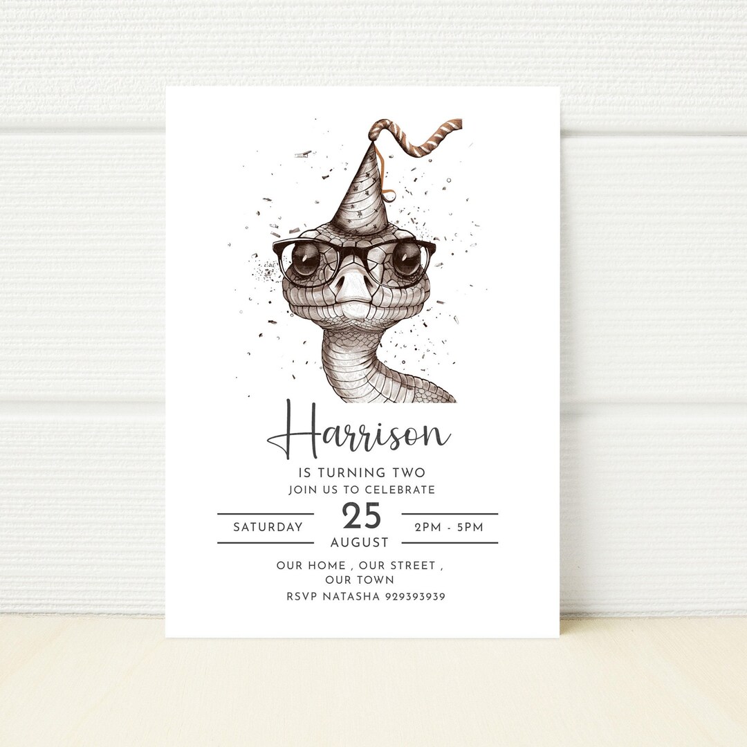 Snake Birthday Party Invitation, Wild Animal Theme (digital Template ...