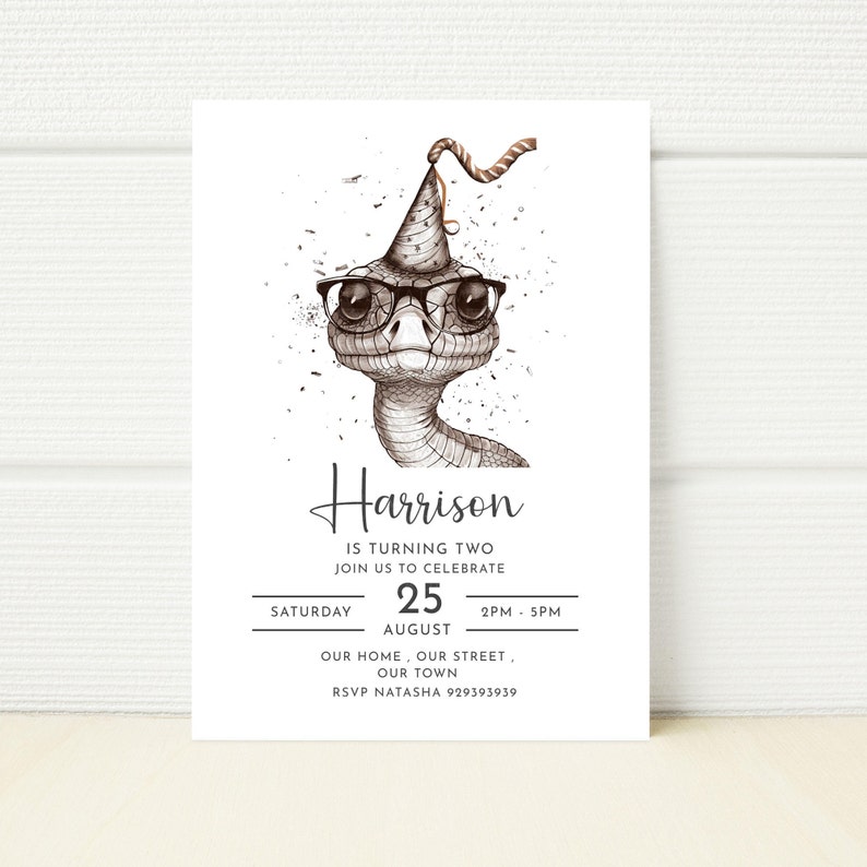 Editable Snake Birthday Party Invitation Wild Party Invite Digital ...