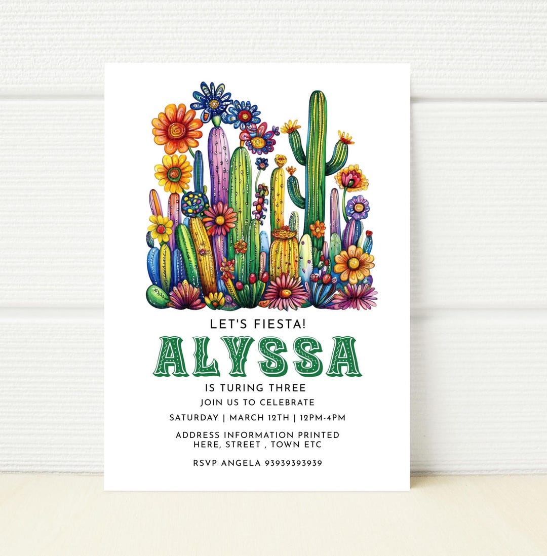 Cactus Fiesta Editable Birthday Party Invitation Invite Template Cactus ...