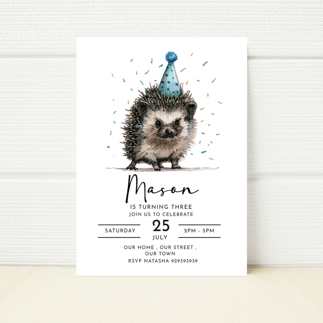 Hedgehog Birthday Party Invite Garden Party Tea Party Phone Digital E ...