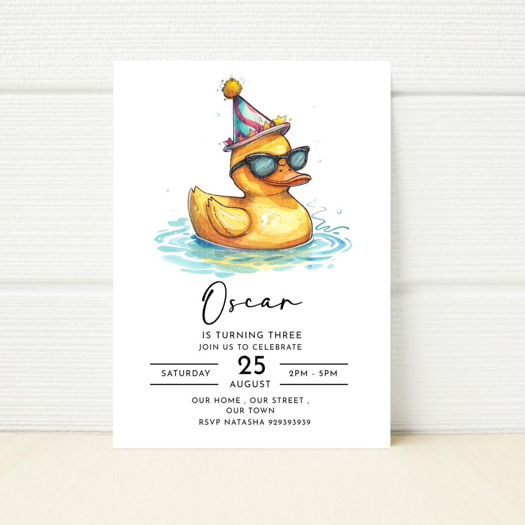 Editable Duck Birthday Party Invitation Digital Template Printable 1st ...