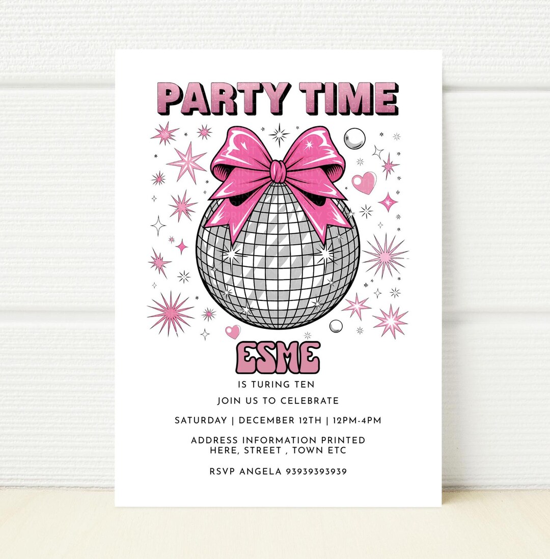 Pink Disco Ball Birthday Invitation Editable Template Digital Invite ...