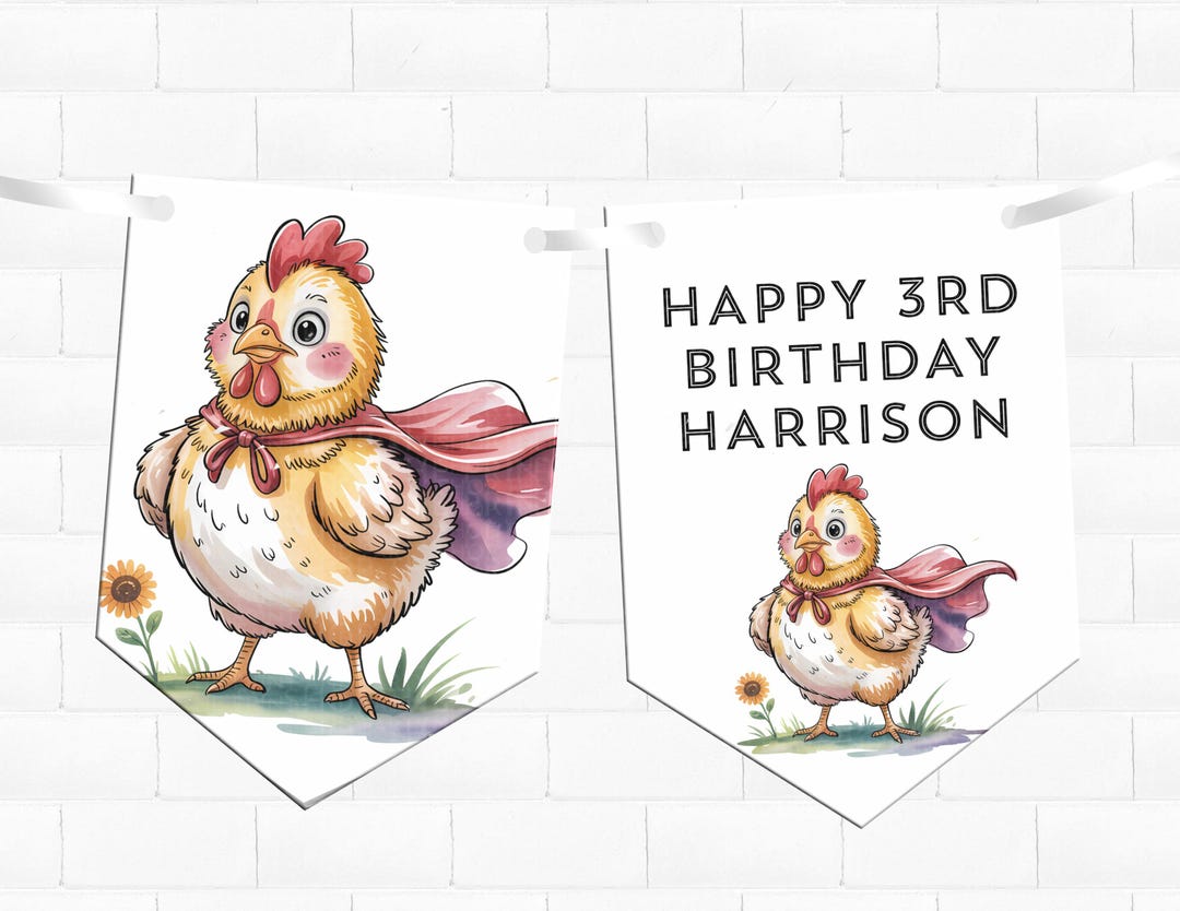 Super Chicken Bunting Editable Birthday Banner Template Printable ...