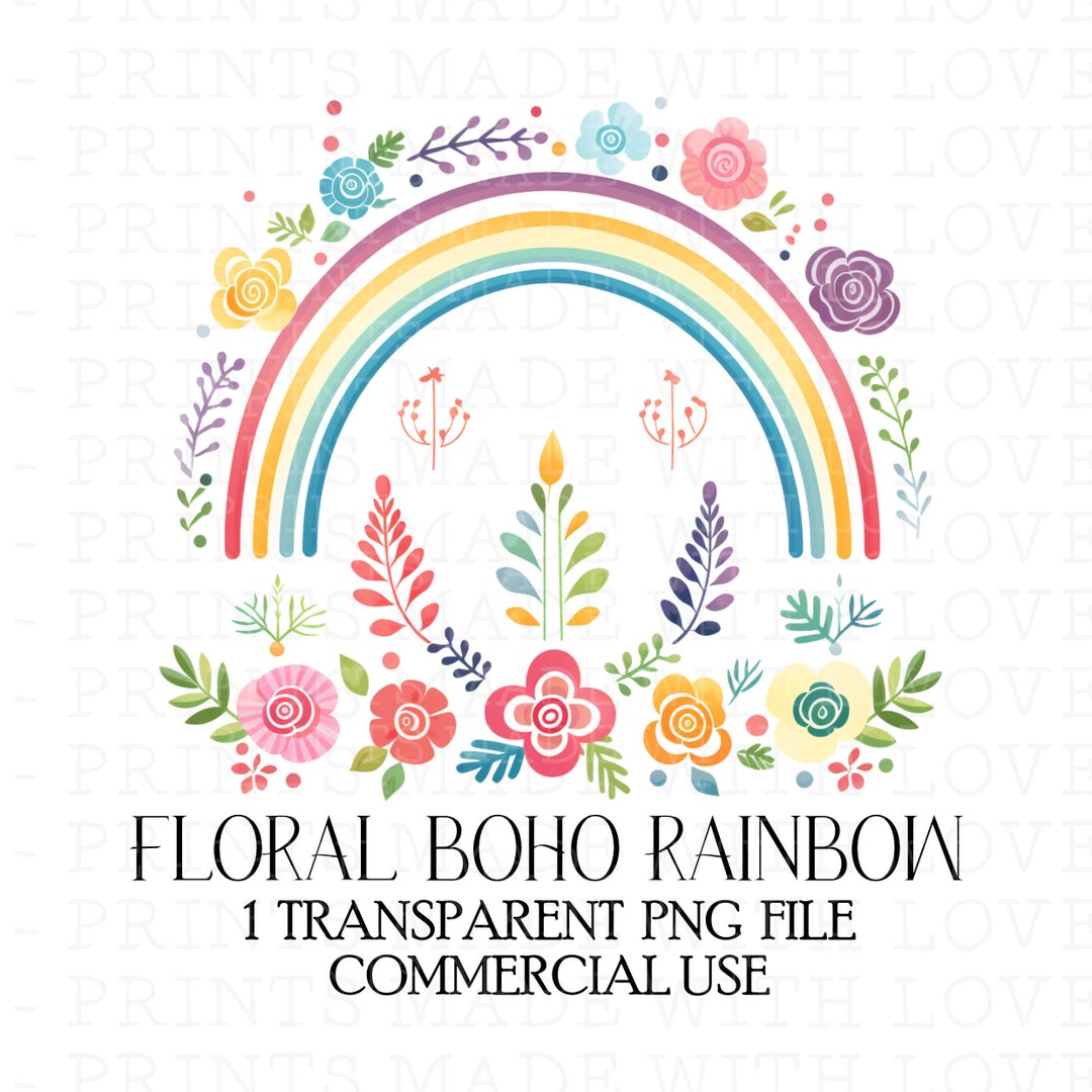 Boho Bright Rainbow Floral Clipart Digital PNG File Download Boho ...