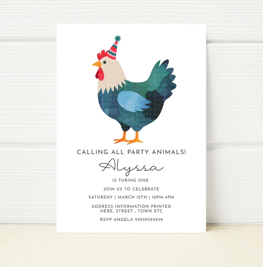 Chicken Birthday Party Invitation Digital Editable Template Printable ...