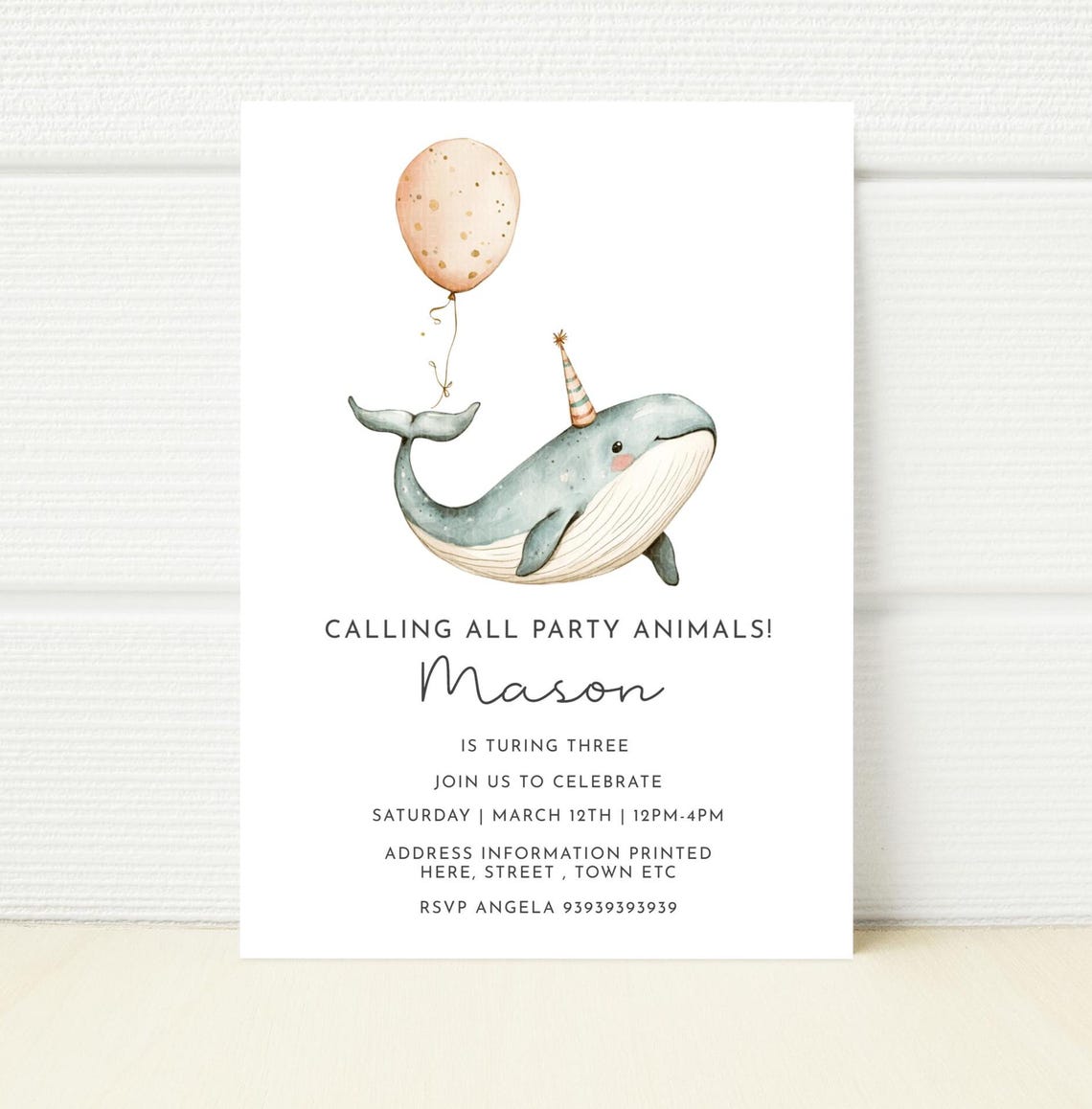 Editable Whale Birthday Party Template Invitation Under the Sea Party ...