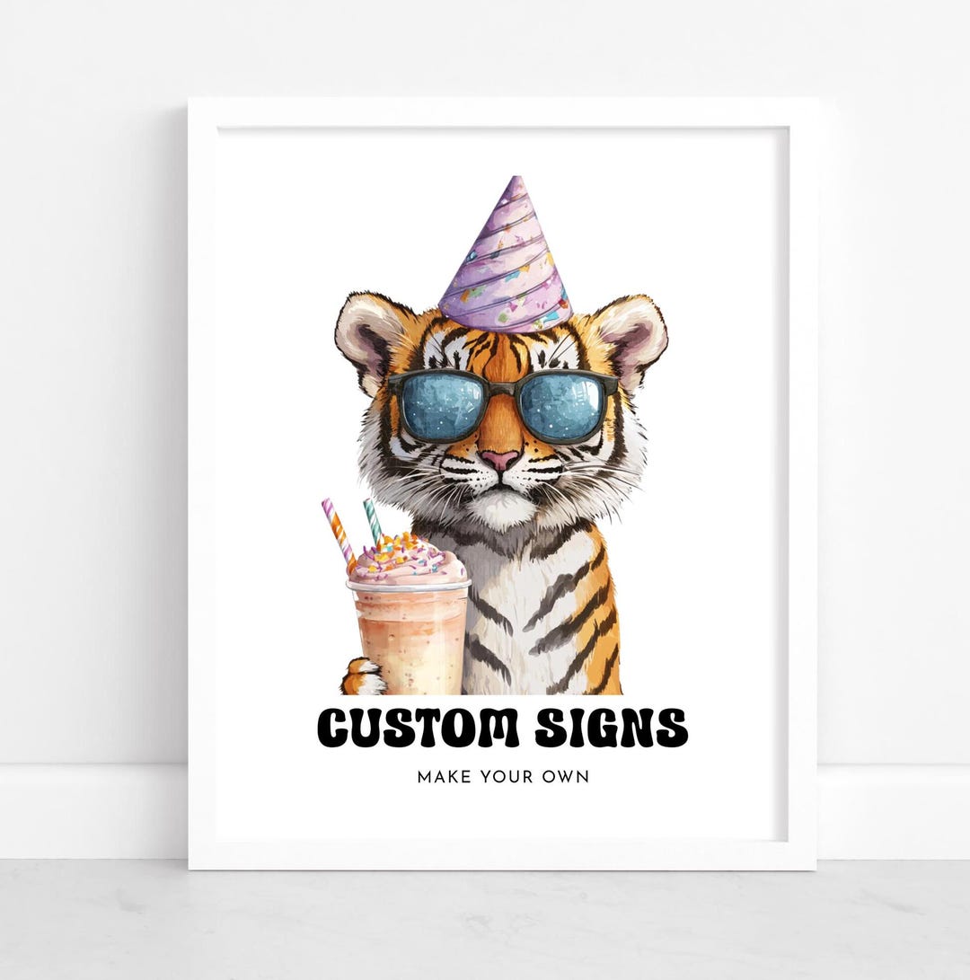 Editable Tiger Milkshake Birthday Party Table Signs 10" X 8" Digital ...