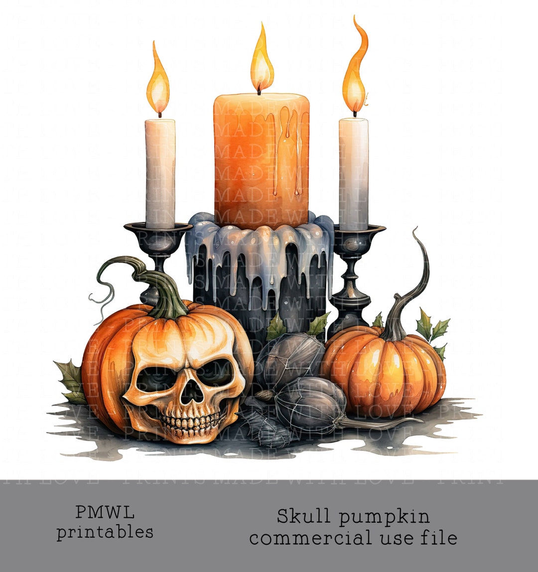 Skull Pumpkin Candles Halloween Clipart Sublimation Image Spooky Magic ...