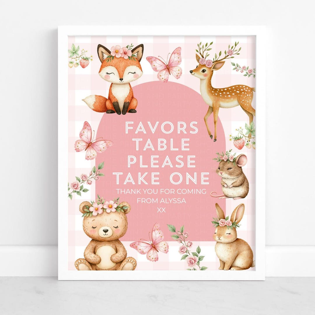 Pink Forest Birthday Party Table Signs, Editable Template (digital ...