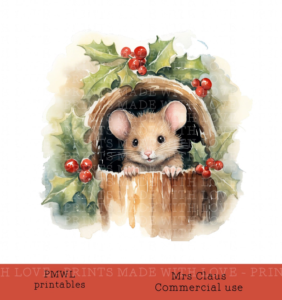 Christmas Mouse in Hole Clipart Sublimation Card Making Scrapbooking ...