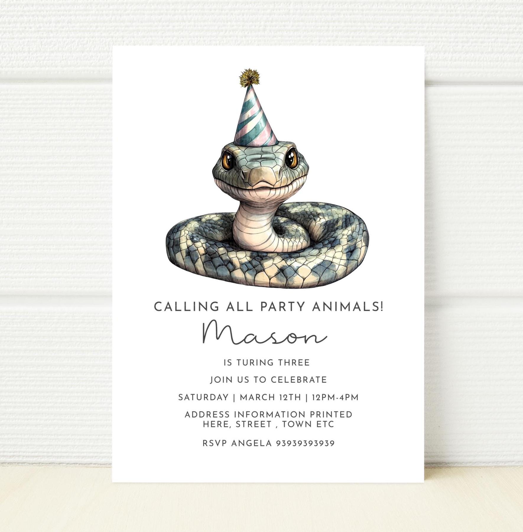 Snake Birthday Invitation, Reptile Party (digital Download) - Etsy
