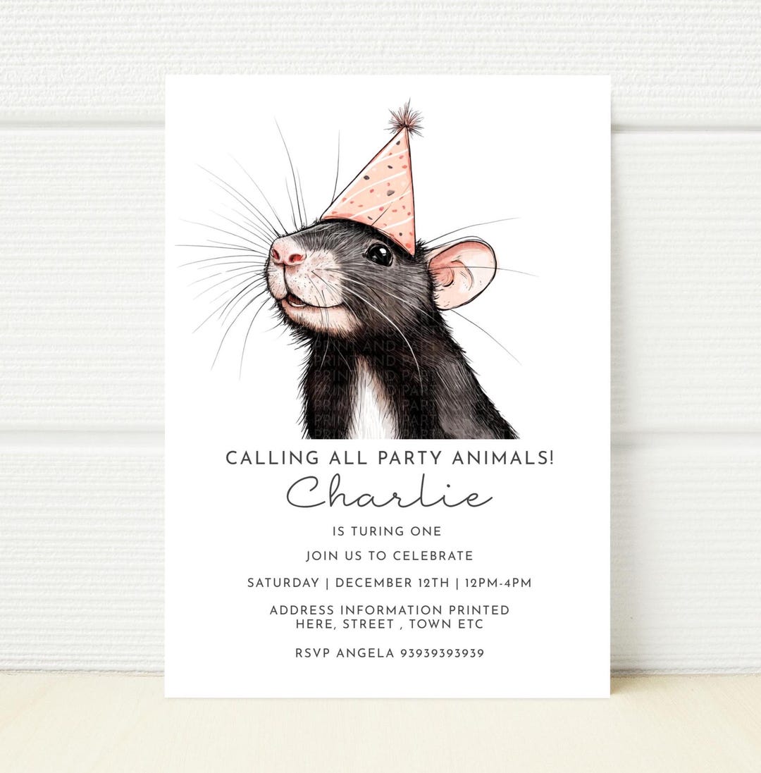Rat Birthday Party Invite Editable Editable Template Farm Pet Shop Pool ...