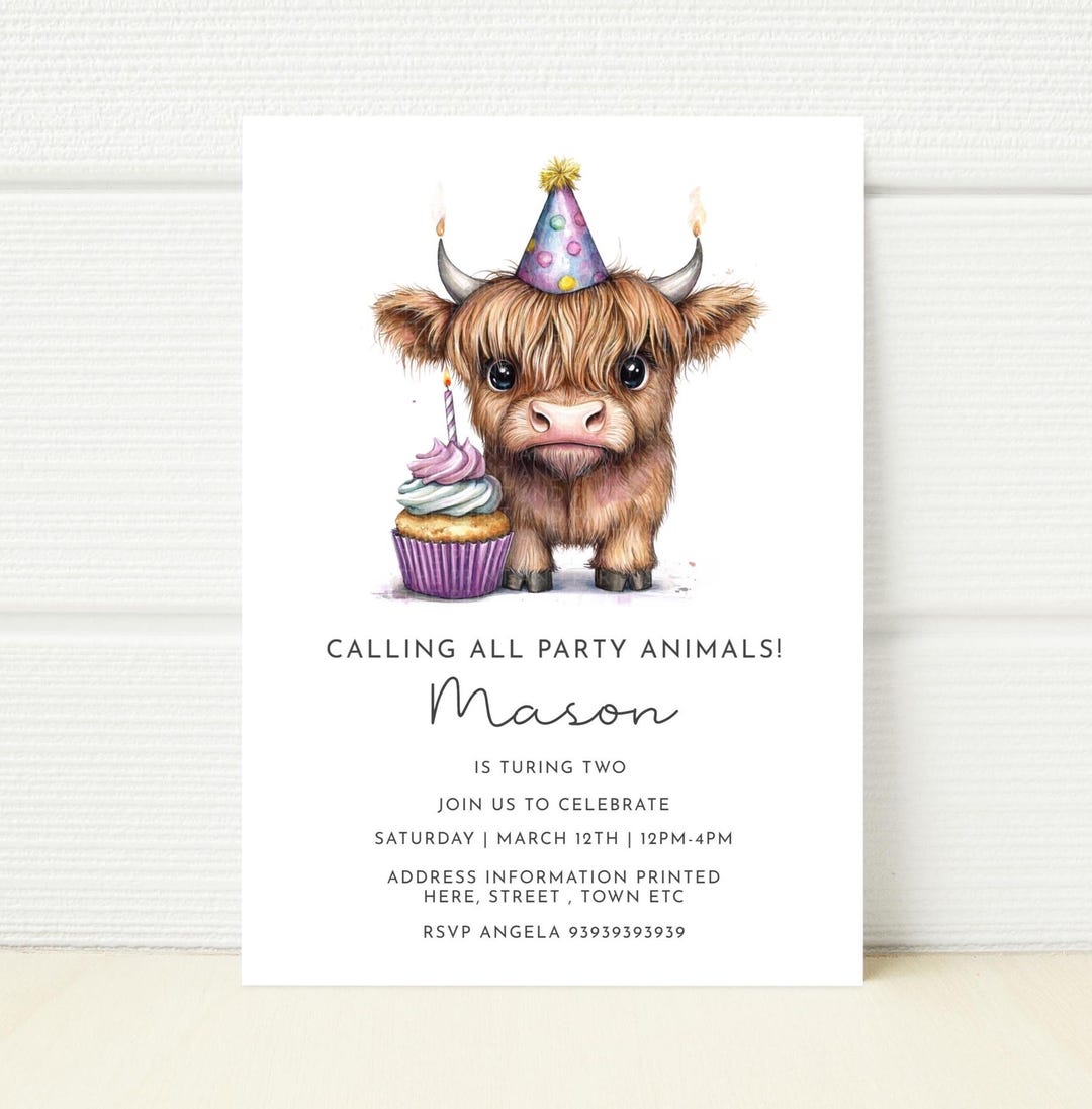 Editable Highland Cow Invitation Invite Printable Digital Electronic ...