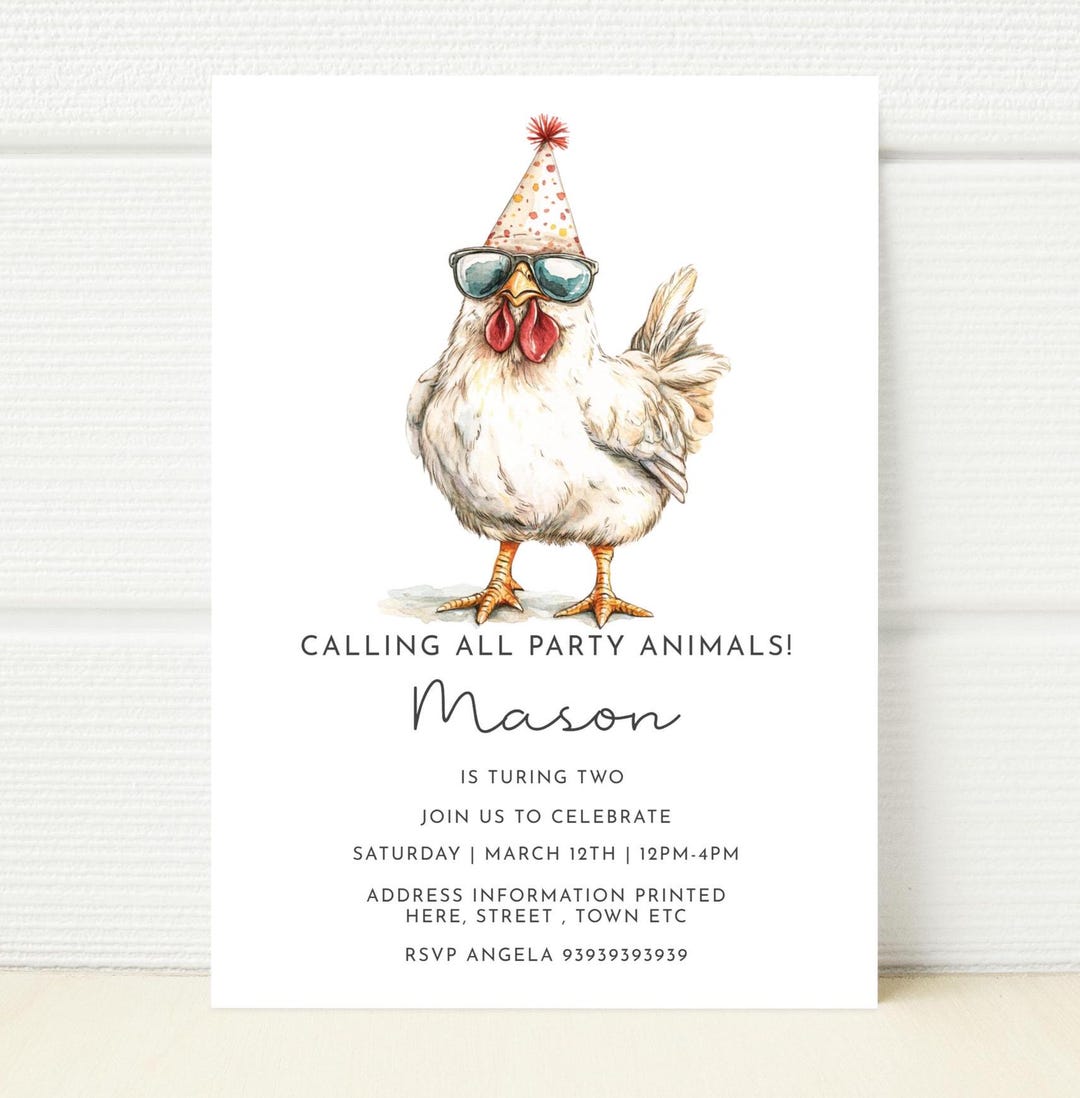Party Chicken Birthday Party Invitation Digital Editable Template ...