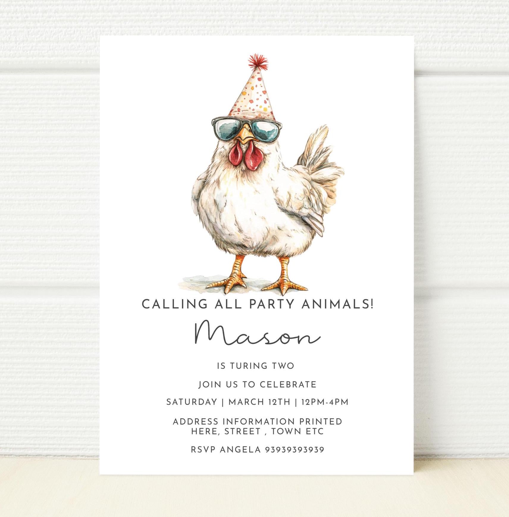 Chicken Birthday Party Invitation, Farm Animal Theme (digital Editable ...