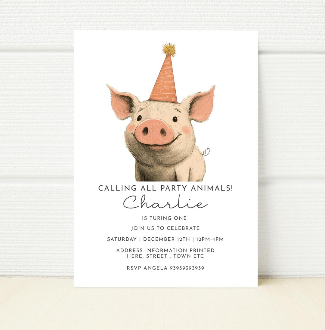 Editable Pig Birthday Party Invite Invitation Printable Template Down ...