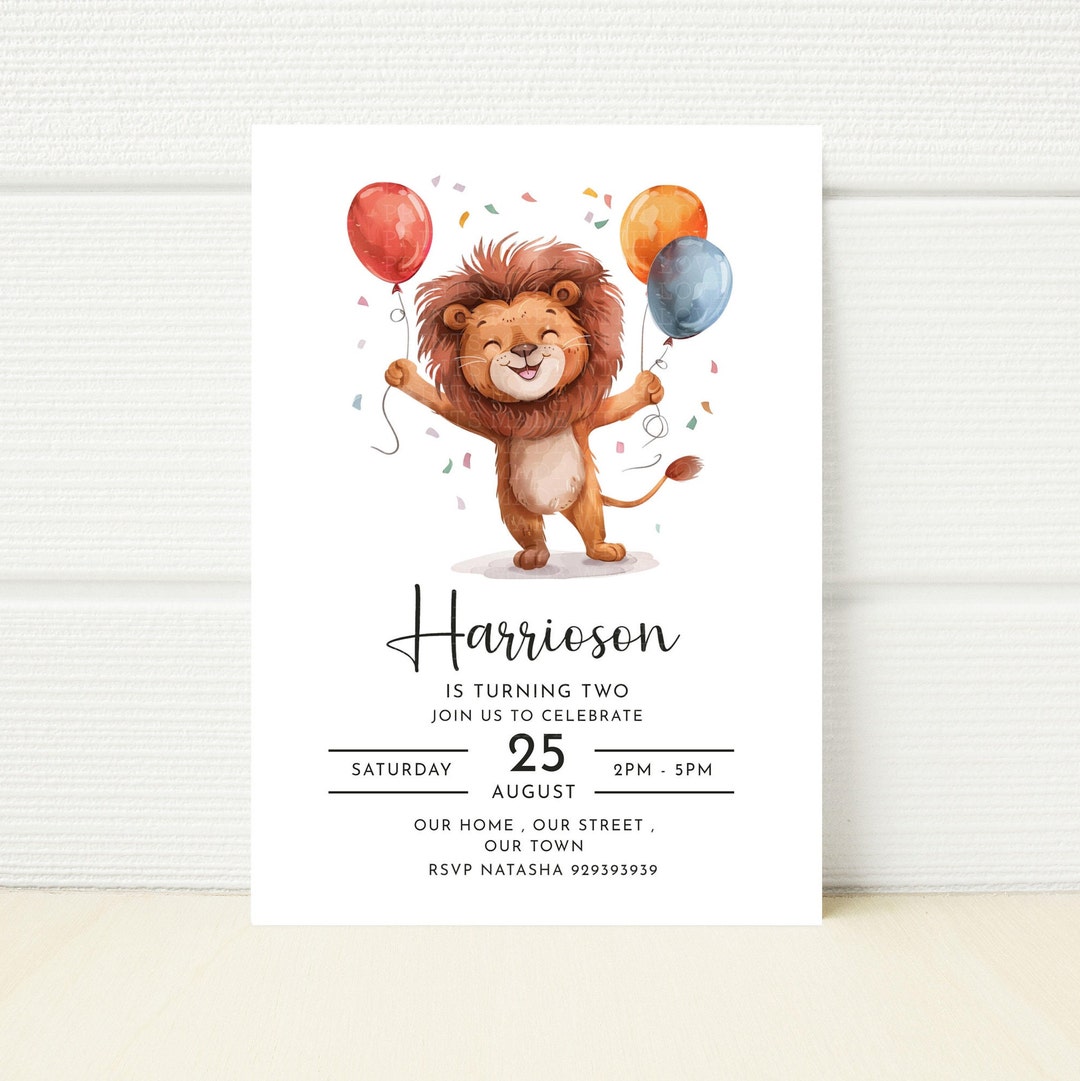 Editable Lion Birthday Party Invitation Wild Jungle Safari Boys Girls ...