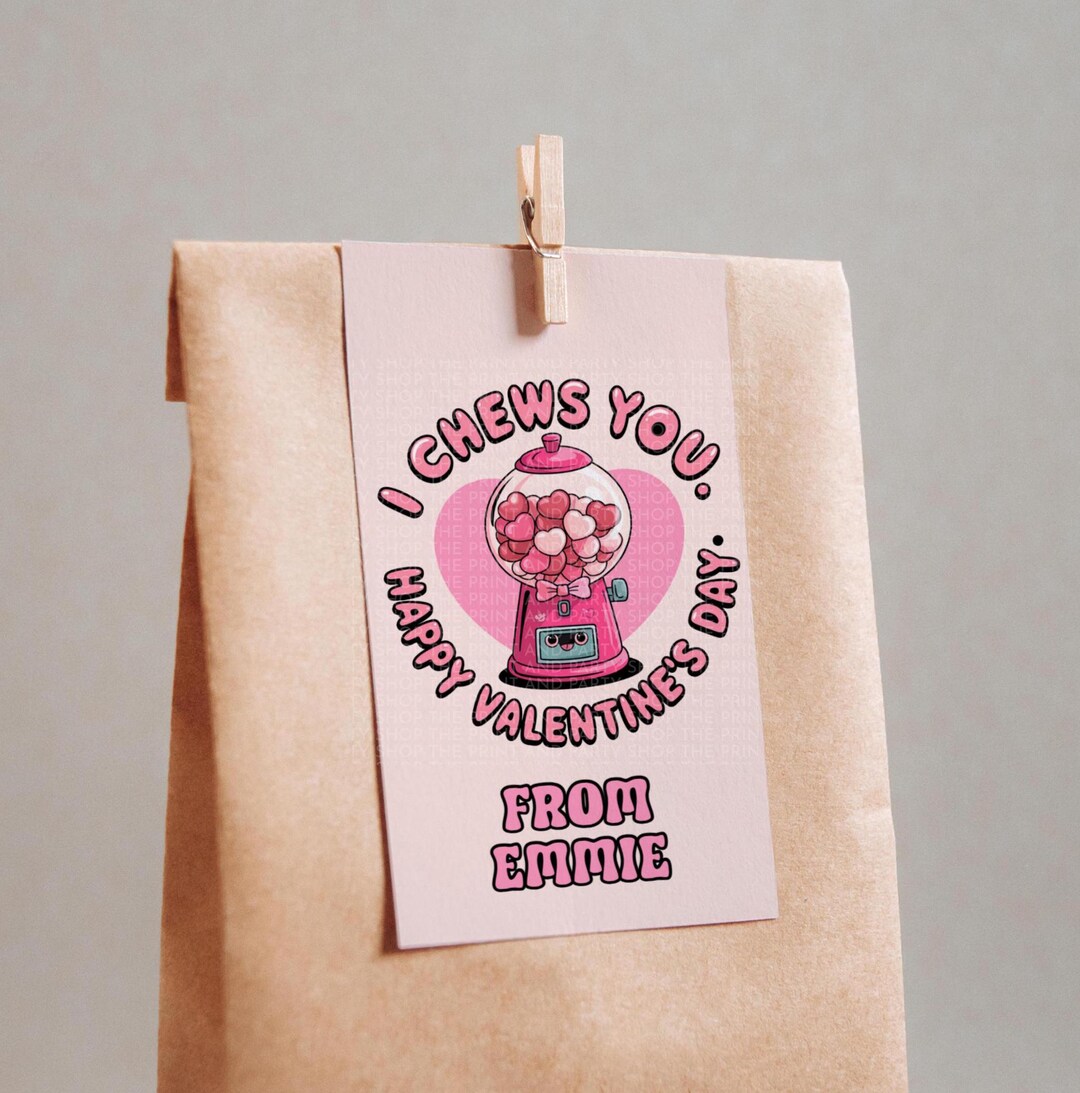 Valentine's Day Favor Tag Gifts for Kids 'I Chews You' Bubble Gum Gum ...