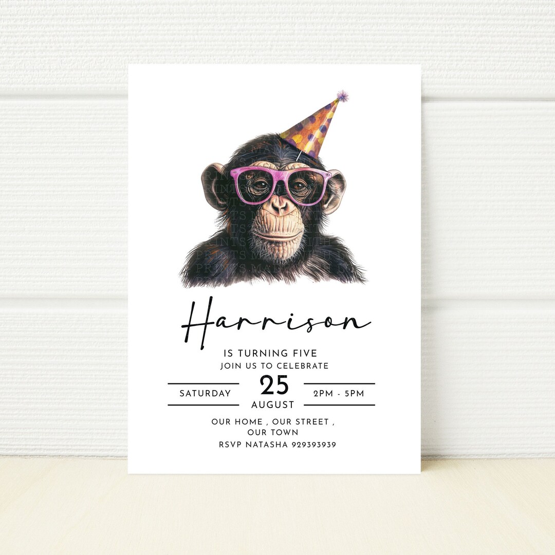 Editable Monkey Birthday Party Invitation Zoo Party Safari Wild Party ...