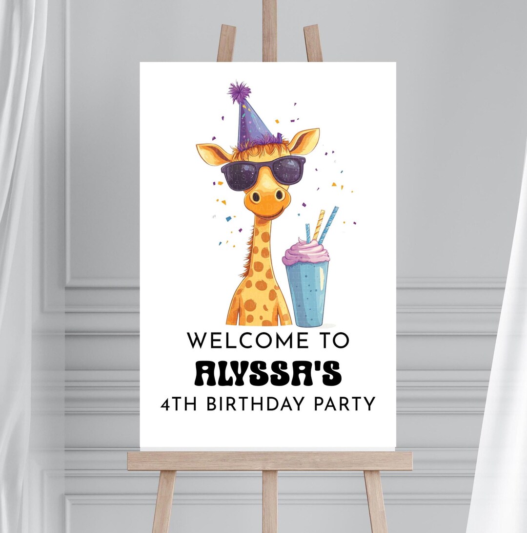 Editable Giraffe Milkshake Birthday Party Welcome Sign Extra Large ...