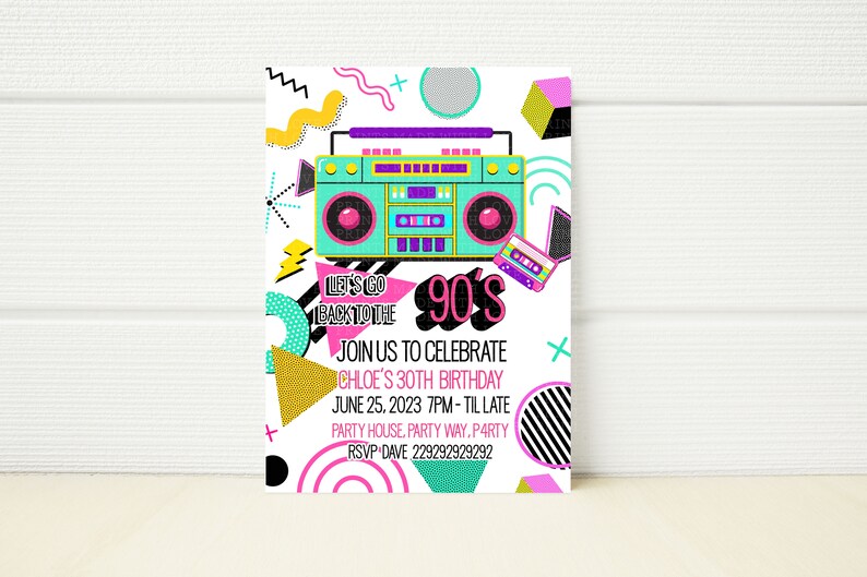 Editable 90s Birthday Party Invitation Template Back to the 90s 30th ...