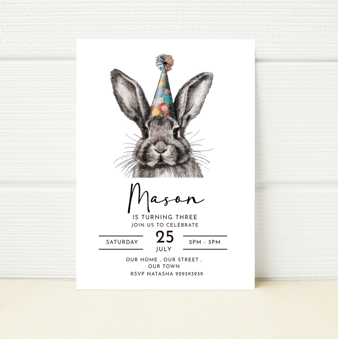 Editable Rabbit Birthday Party Woodland Invite Wild Phone Digital E ...