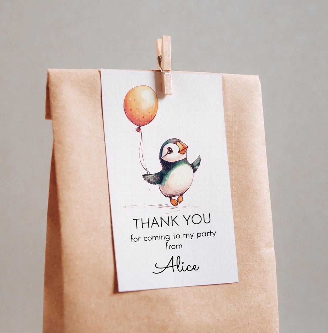 Puffin Birthday Party Thank You for Coming Gift Favour Tags Favor ...