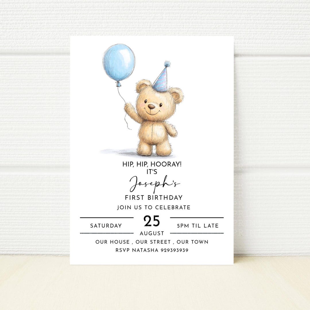 Teddy Bear Birthday Party Printable Invitation Tea Party Garden Party ...