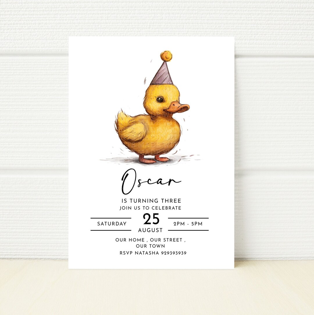 Editable Duck Birthday Party Invitation Digital Template Printable 1st ...
