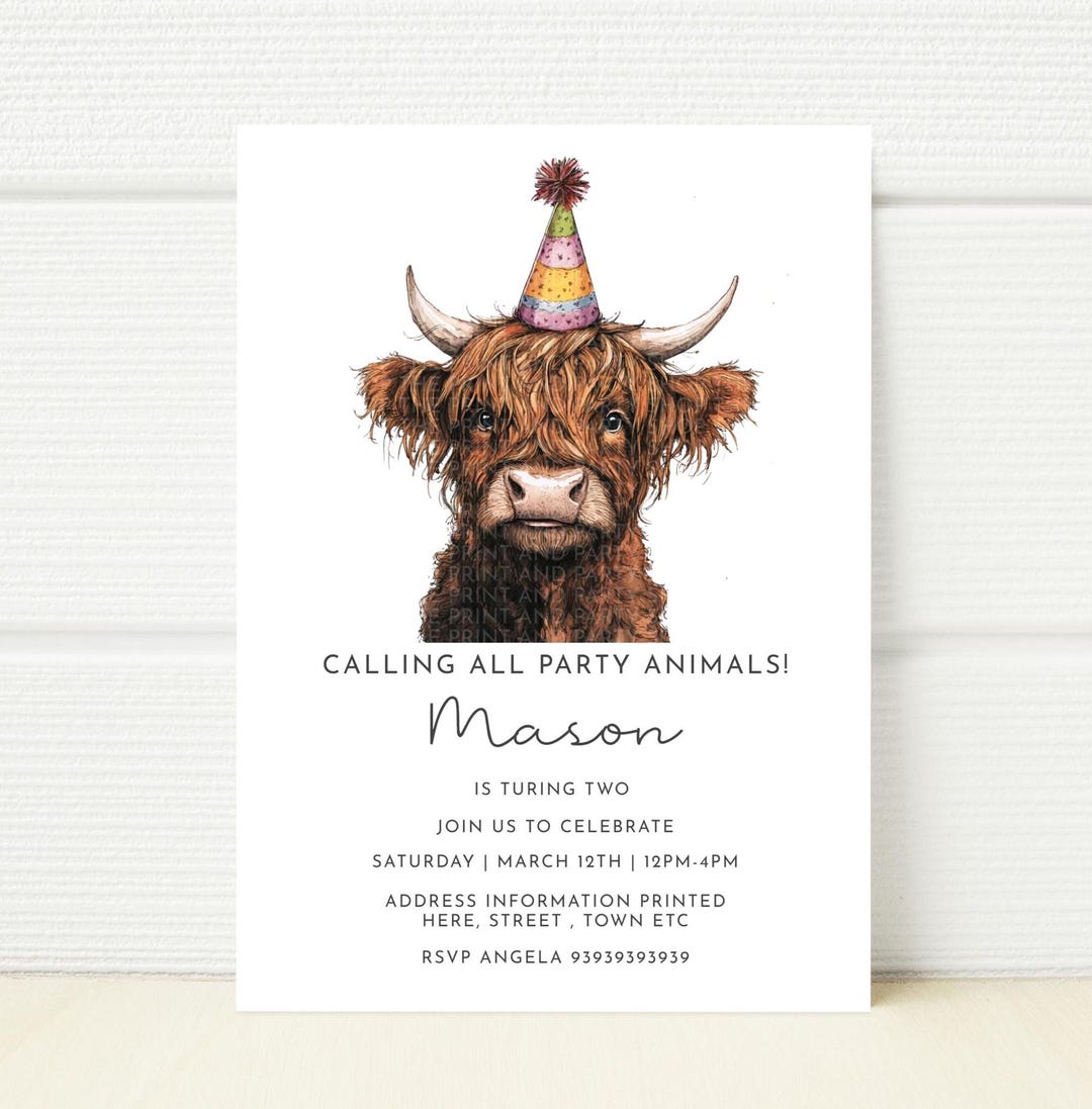 Highland Cow Birthday Invitation, Farm Party Invite (digital) - Etsy