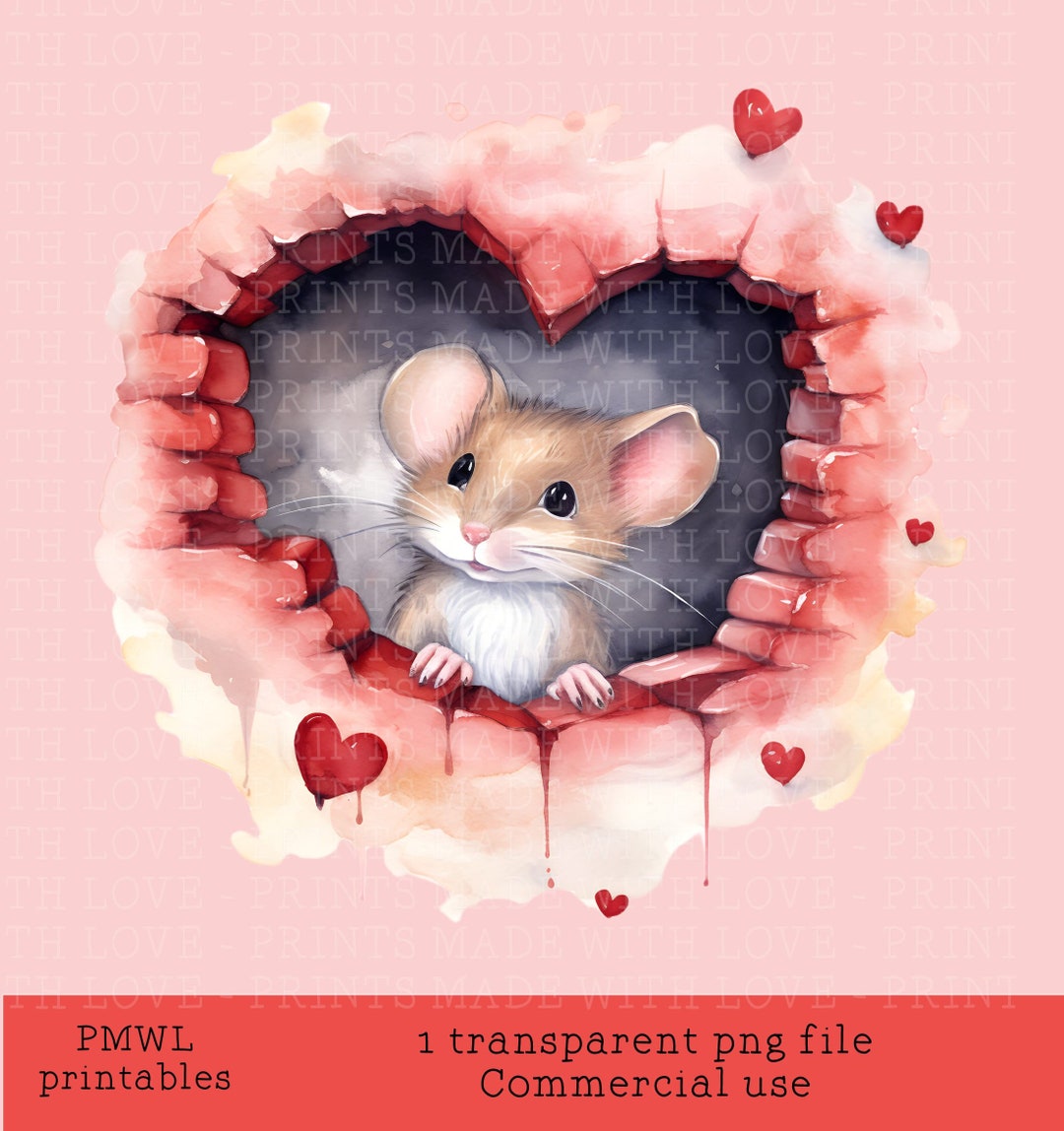 Valentines Mouse in Heart House Clipart Sublimation Card Making ...