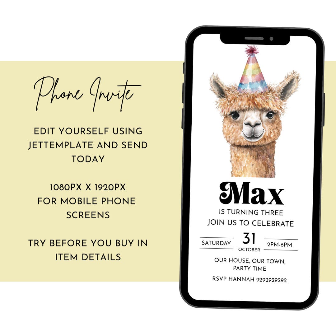 Alpaca Birthday Party Invitation, Editable Mobile Invite (digital) - Etsy