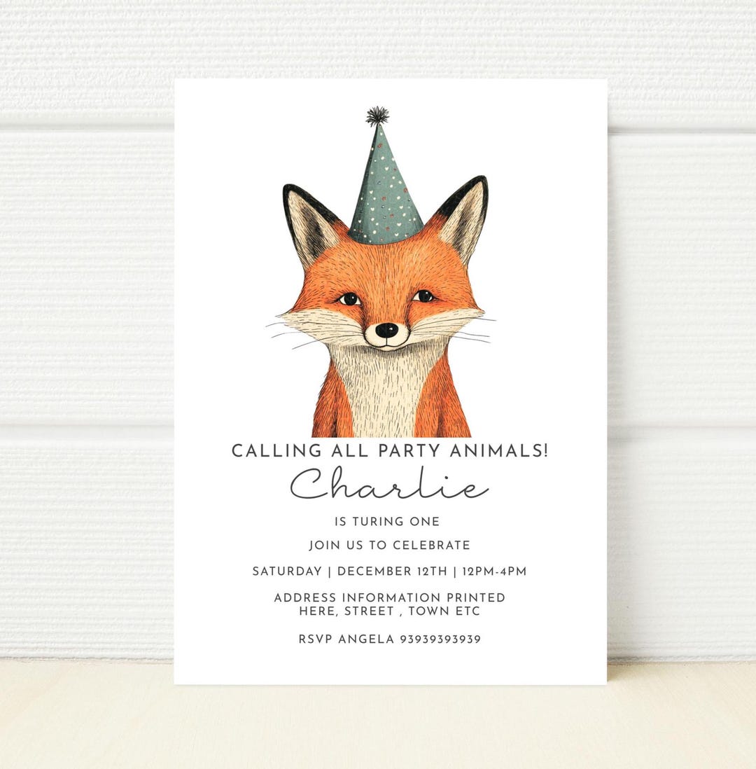 Fox Birthday Invitation, Forest Animals, Wild One (digital Download) - Etsy