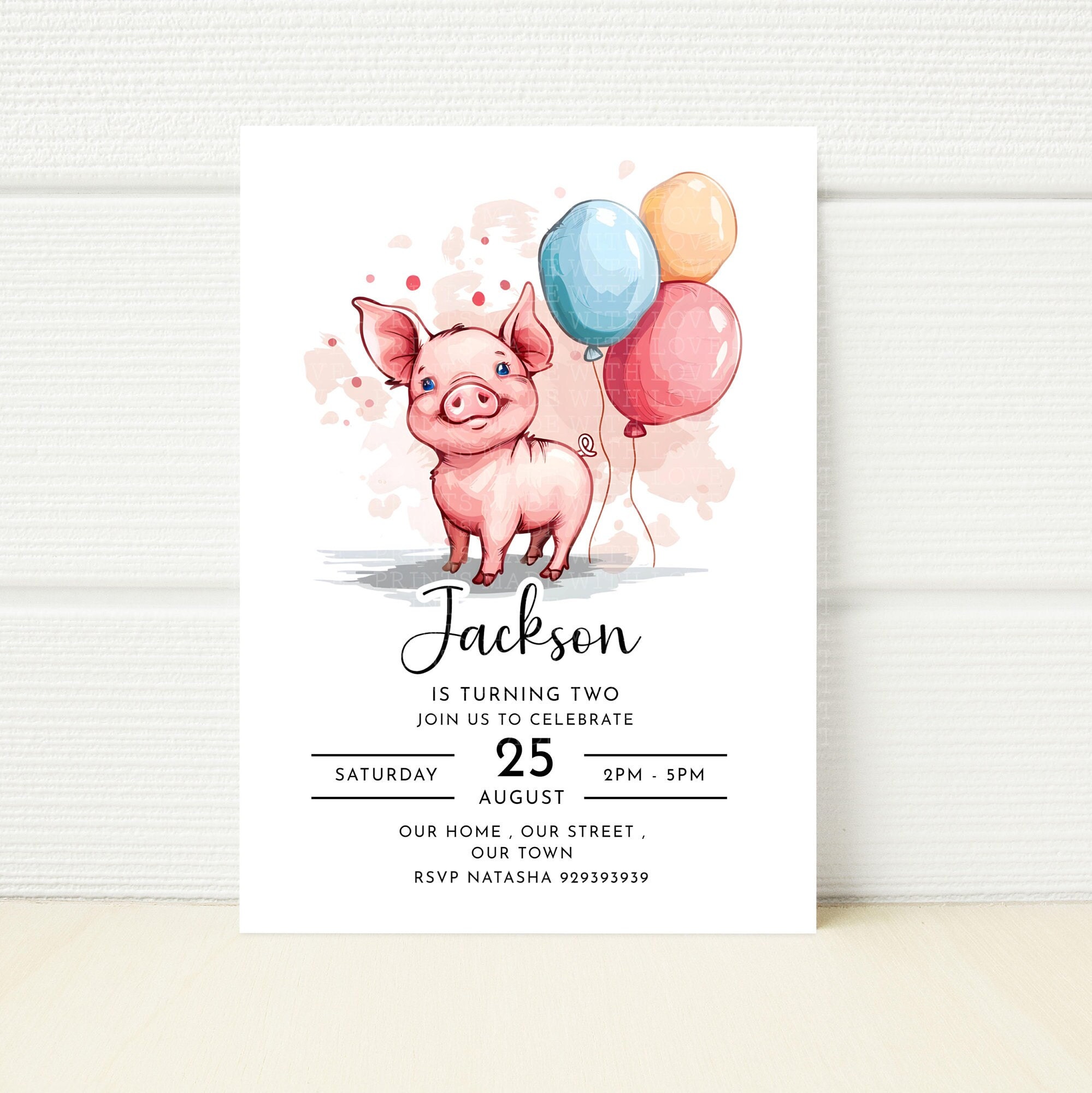 Pig Farm Birthday Party Digital Invitation Piglet Down on the Editable ...