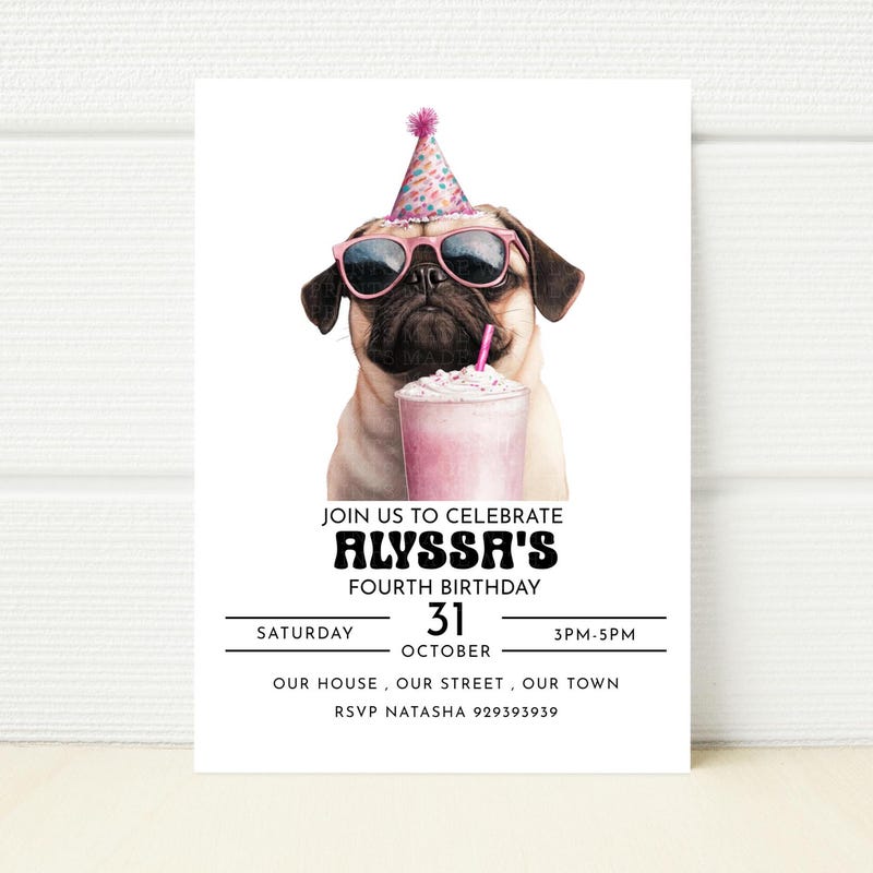 Pug Birthday Invites - Etsy